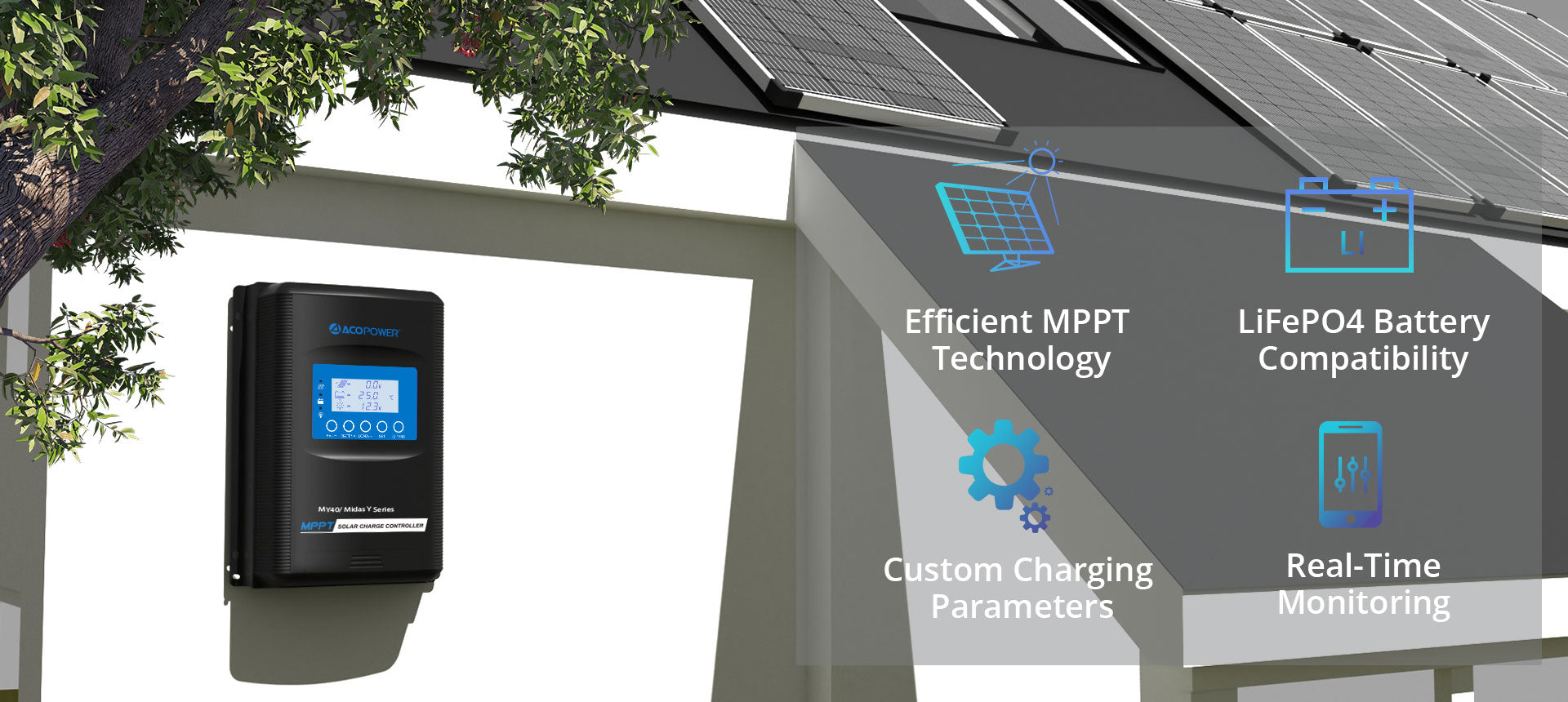 ACOPOWER Midas 40A MPPT Negative Ground Solar Panel Charge Controller